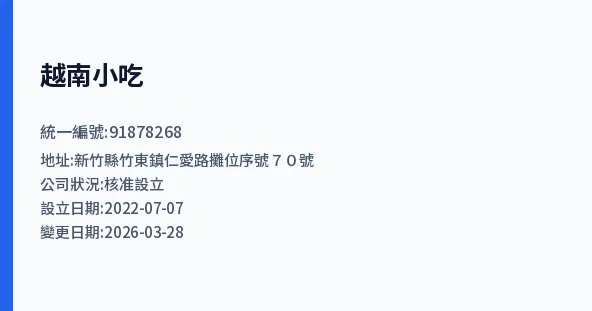 越南小吃的照片-統編 91878268(新竹縣) 公司登記資料與營業項目詳細圖表