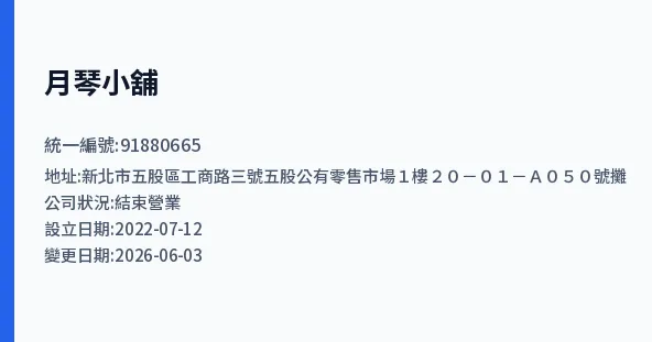 月琴小舖的照片-統編 91880665(新北市) 公司登記資料與營業項目詳細圖表