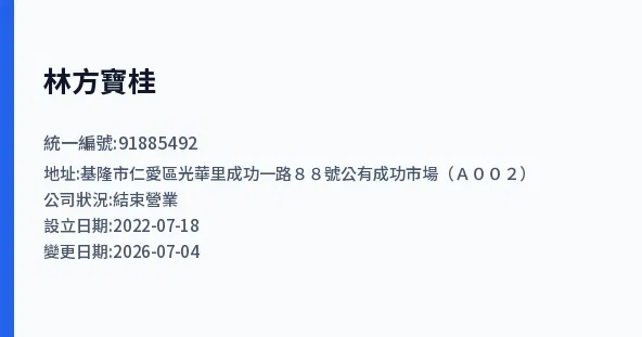 林方寶桂的照片-統編 91885492(基隆市) 公司登記資料與營業項目詳細圖表