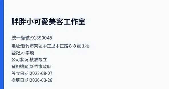 胖胖小可愛美容工作室的照片-統編 91890045(新竹市) 公司登記資料與營業項目詳細圖表