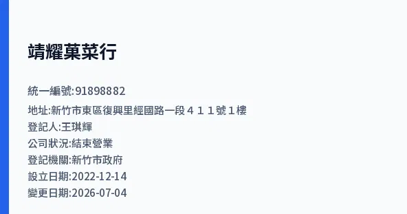 靖耀菓菜行的照片-統編 91898882(新竹市) 公司登記資料與營業項目詳細圖表