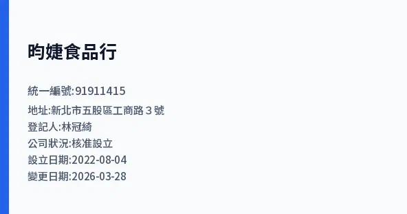 昀婕食品行的照片-統編 91911415(新北市) 公司登記資料與營業項目詳細圖表