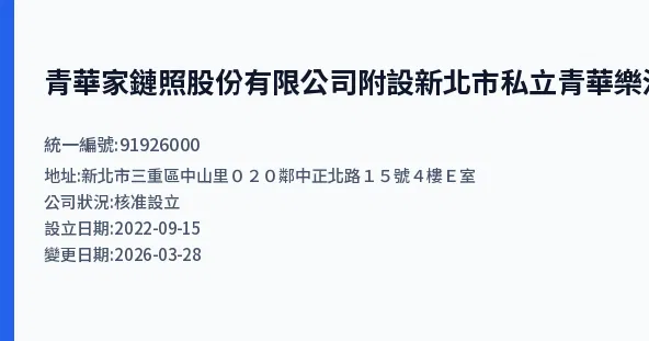 青華家鏈照股份有限公司附設新北市私立青華樂活居家長照機構的照片-統編 91926000(新北市) 公司登記資料與營業項目詳細圖表