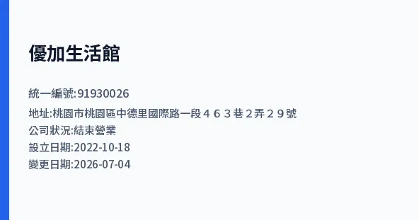 優加生活館的照片-統編 91930026(桃園市) 公司登記資料與營業項目詳細圖表