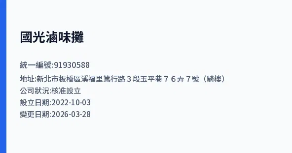 國光滷味攤的照片-統編 91930588(新北市) 公司登記資料與營業項目詳細圖表