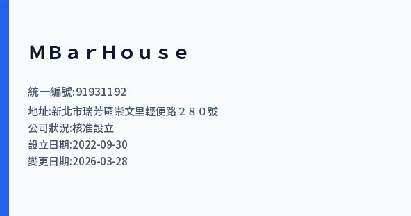 M Bar House的照片-統編 91931192(新北市) 公司登記資料與營業項目詳細圖表