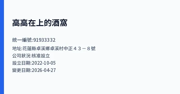 高高在上的酒窩的照片-統編 91933332(花蓮縣) 公司登記資料與營業項目詳細圖表