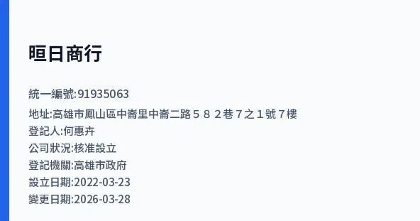 晅日商行的照片-統編 91935063(高雄市) 公司登記資料與營業項目詳細圖表