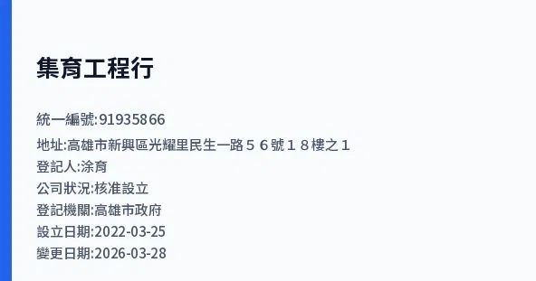 集育工程行的照片-統編 91935866(高雄市) 公司登記資料與營業項目詳細圖表