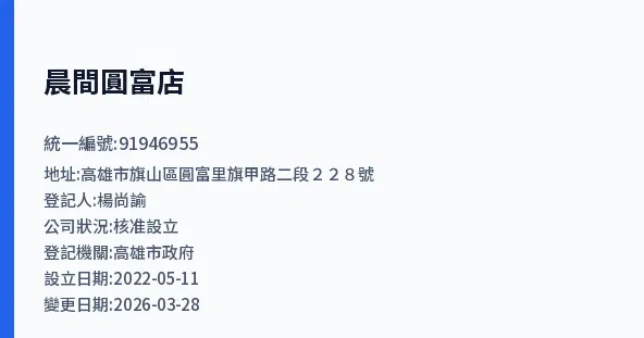 晨間圓富店的照片-統編 91946955(高雄市) 公司登記資料與營業項目詳細圖表