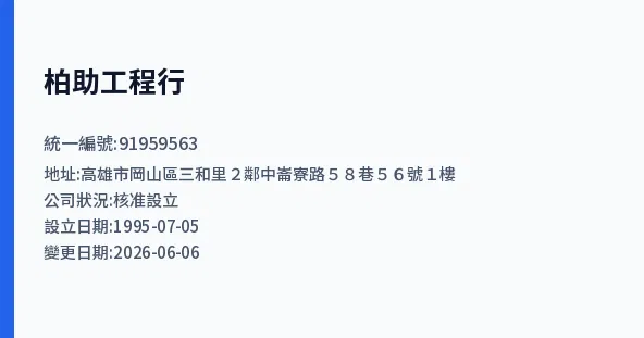 柏助工程行的照片-統編 91959563(高雄市) 公司登記資料與營業項目詳細圖表