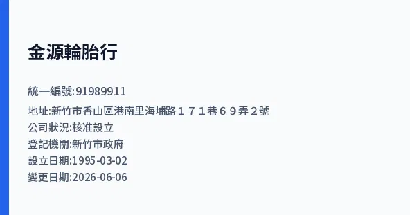 金源輪胎行的照片-統編 91989911(新竹市) 公司登記資料與營業項目詳細圖表