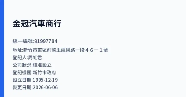 金冠汽車商行的照片-統編 91997784(新竹市) 公司登記資料與營業項目詳細圖表