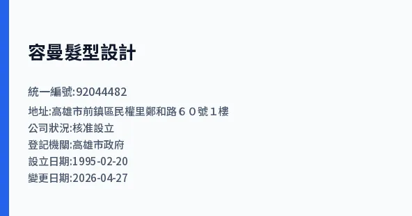 容曼髮型設計的照片-統編 92044482(高雄市) 公司登記資料與營業項目詳細圖表