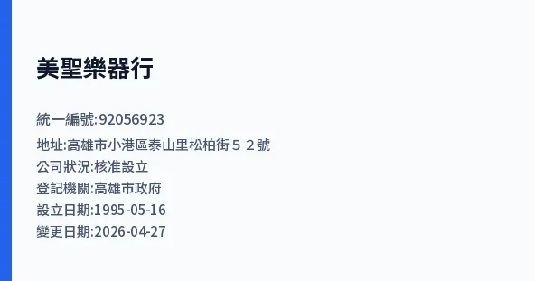 美聖樂器行的照片-統編 92056923(高雄市) 公司登記資料與營業項目詳細圖表