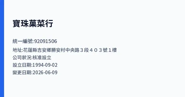 寶珠菓菜行的照片-統編 92091506(花蓮縣) 公司登記資料與營業項目詳細圖表