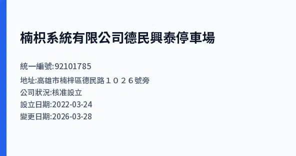 楠枳系統有限公司德民興泰停車場的照片-統編 92101785(高雄市) 公司登記資料與營業項目詳細圖表