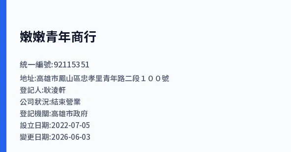 嫩嫩青年商行的照片-統編 92115351(高雄市) 公司登記資料與營業項目詳細圖表