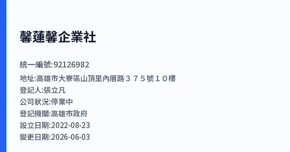 馨蓮馨企業社的照片-統編 92126982(高雄市) 公司登記資料與營業項目詳細圖表