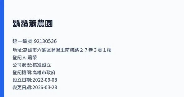 鬍鬚蕭農園的照片-統編 92130536(高雄市) 公司登記資料與營業項目詳細圖表