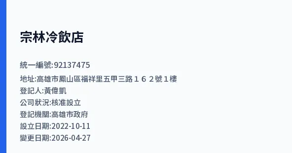 宗林冷飲店的照片-統編 92137475(高雄市) 公司登記資料與營業項目詳細圖表