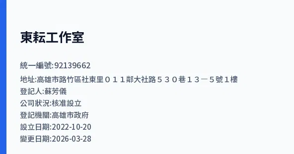 東耘工作室的照片-統編 92139662(高雄市) 公司登記資料與營業項目詳細圖表