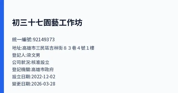 初三十七園藝工作坊的照片-統編 92149373(高雄市) 公司登記資料與營業項目詳細圖表