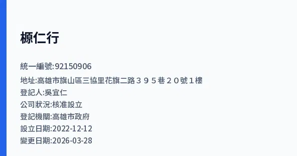 榞仁行的照片-統編 92150906(高雄市) 公司登記資料與營業項目詳細圖表
