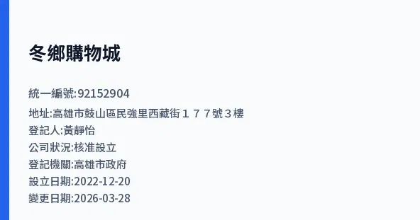 冬鄉購物城的照片-統編 92152904(高雄市) 公司登記資料與營業項目詳細圖表