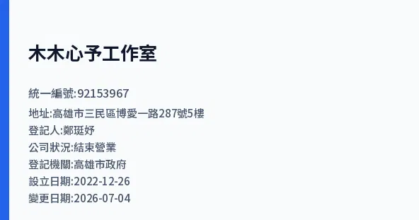 木木心予工作室的照片-統編 92153967(高雄市) 公司登記資料與營業項目詳細圖表