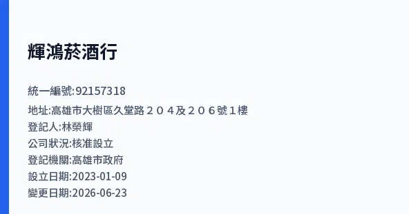 輝鴻菸酒行的照片-統編 92157318(高雄市) 公司登記資料與營業項目詳細圖表