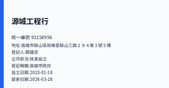 源城工程行的照片-統編 92158956(高雄市) 公司登記資料與營業項目詳細圖表