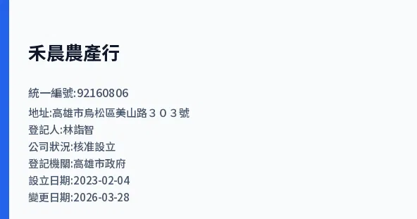 禾晨農產行的照片-統編 92160806(高雄市) 公司登記資料與營業項目詳細圖表