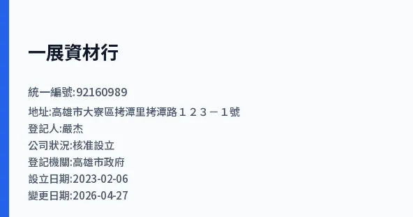 一展資材行的照片-統編 92160989(高雄市) 公司登記資料與營業項目詳細圖表