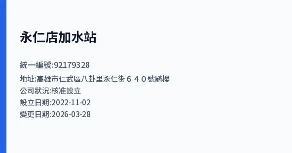 永仁店加水站的照片-統編 92179328(高雄市) 公司登記資料與營業項目詳細圖表