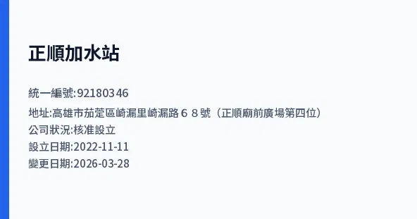 正順加水站的照片-統編 92180346(高雄市) 公司登記資料與營業項目詳細圖表