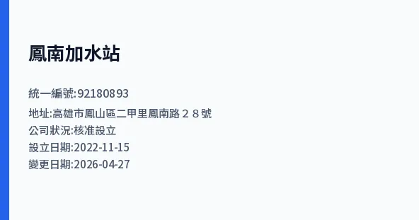 鳳南加水站的照片-統編 92180893(高雄市) 公司登記資料與營業項目詳細圖表