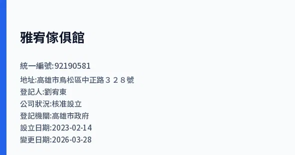 雅宥傢俱館的照片-統編 92190581(高雄市) 公司登記資料與營業項目詳細圖表