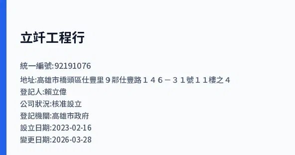 立竏工程行的照片-統編 92191076(高雄市) 公司登記資料與營業項目詳細圖表