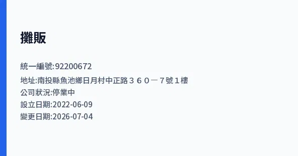 攤販的照片-統編 92200672(南投縣) 公司登記資料與營業項目詳細圖表