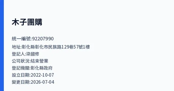 木子團購的照片-統編 92207990(彰化縣) 公司登記資料與營業項目詳細圖表