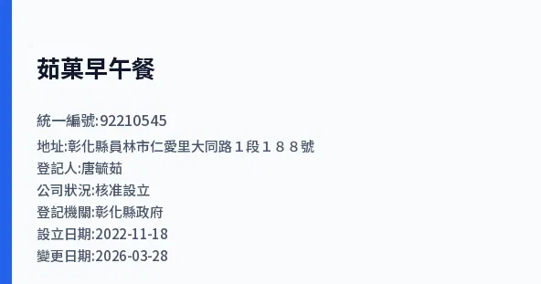 茹菓早午餐的照片-統編 92210545(彰化縣) 公司登記資料與營業項目詳細圖表