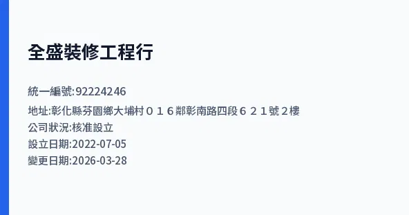 全盛裝修工程行的照片-統編 92224246(彰化縣) 公司登記資料與營業項目詳細圖表