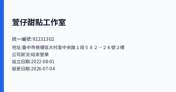 萱仔甜點工作室的照片-統編 92231302(臺中市) 公司登記資料與營業項目詳細圖表