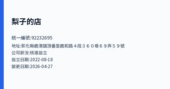 梨子的店的照片-統編 92232695(彰化縣) 公司登記資料與營業項目詳細圖表