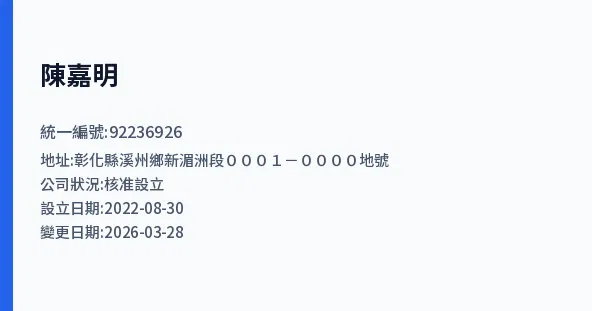陳嘉明的照片-統編 92236926(彰化縣) 公司登記資料與營業項目詳細圖表