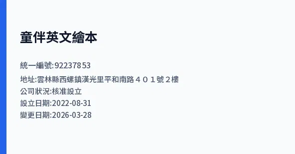 童伴英文繪本的照片-統編 92237853(雲林縣) 公司登記資料與營業項目詳細圖表