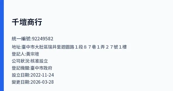 千塏商行的照片-統編 92249582(臺中市) 公司登記資料與營業項目詳細圖表