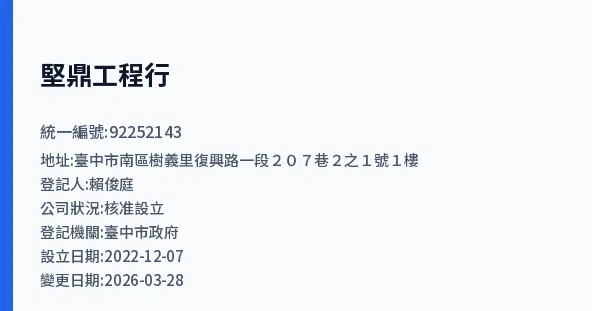 堅鼎工程行的照片-統編 92252143(臺中市) 公司登記資料與營業項目詳細圖表