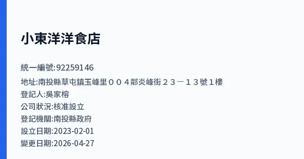 小東洋洋食店的照片-統編 92259146(南投縣) 公司登記資料與營業項目詳細圖表